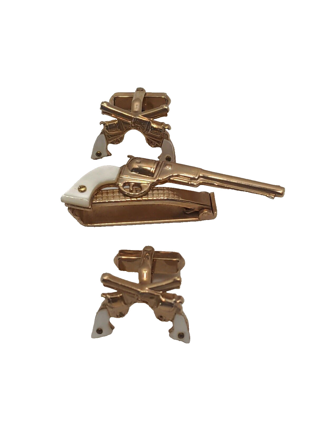 Swank Revolver Gun Tie Bar & Cufflinks Cowboy Western… - Gem