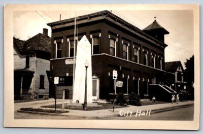 Real Photo Postcard RPPC Reading Ohio City Hall Fire Department PD WW2 ...