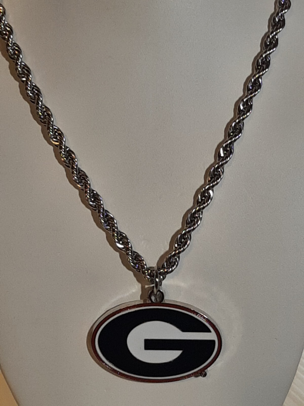 GEORGIA BULLDOGS Pendant Charm / 30" STAINLESS STEEL 5MM ROPE CHAIN ...