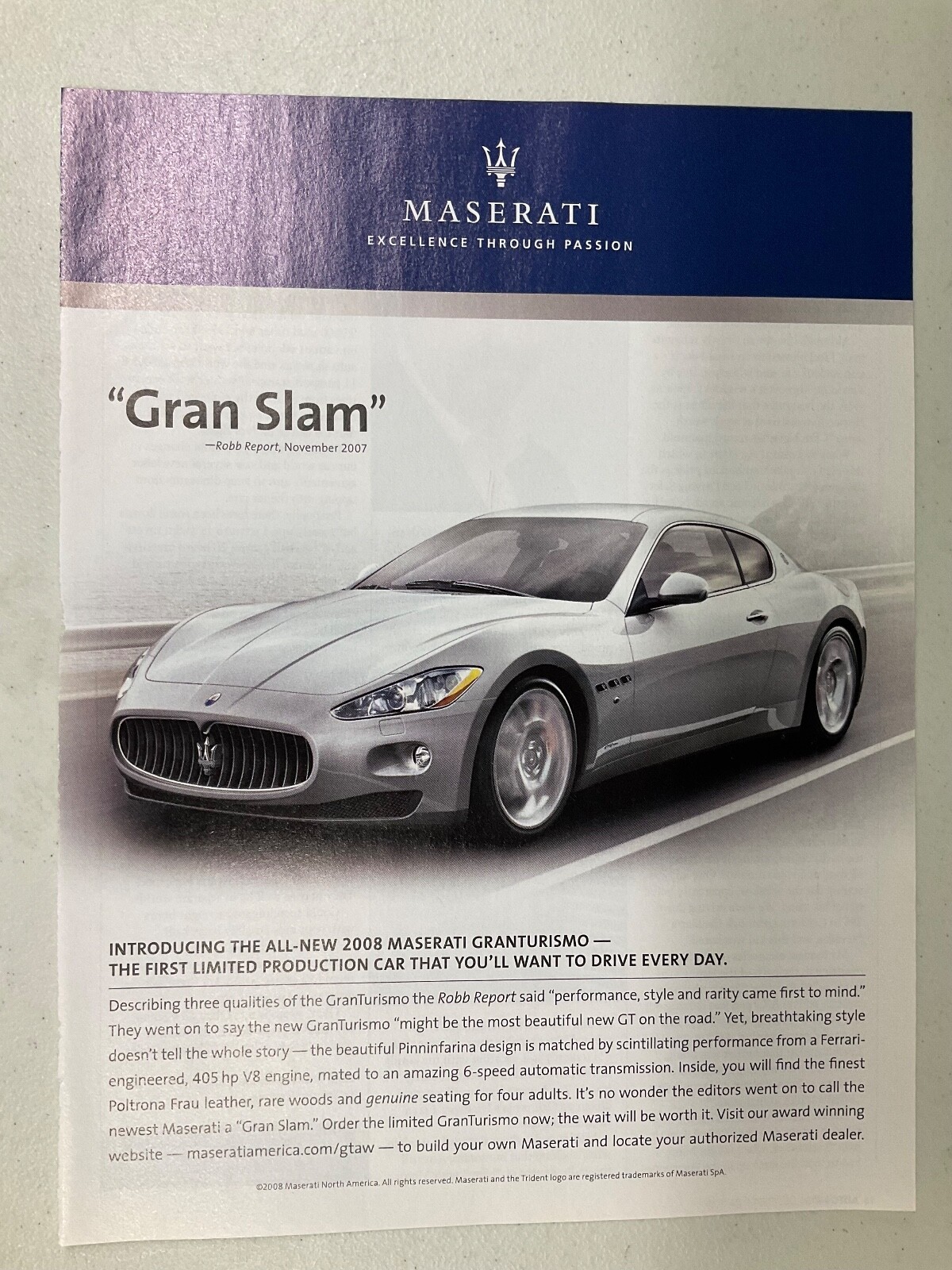 MISC1512 Vintage Advertisement 2008 Maserati Granturismo 12-24-07 | eBay