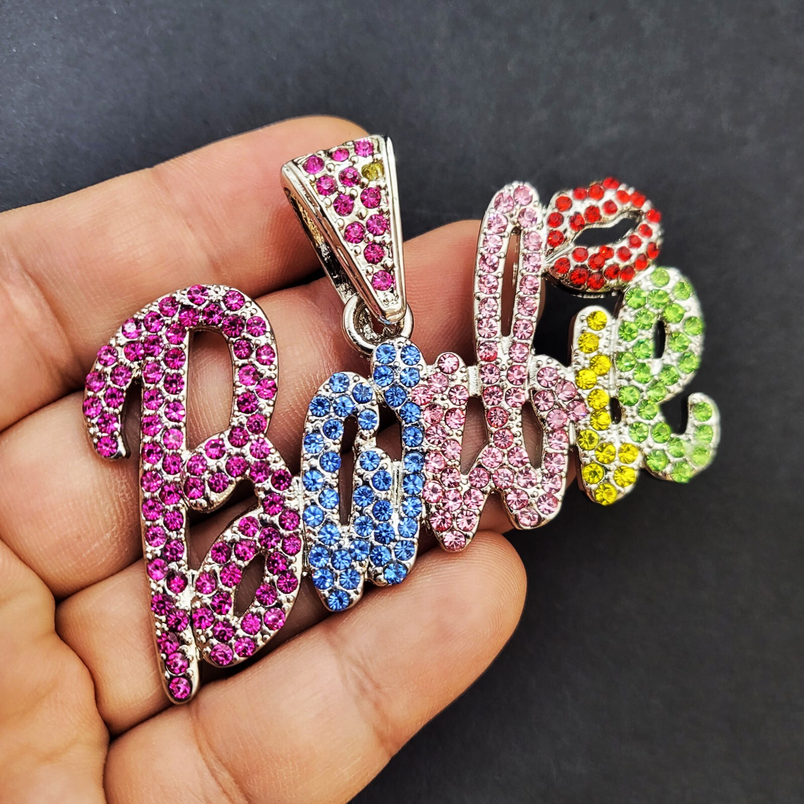 Women Rainbow Color Barbie Icy Charm & Iced Cubic Zirconia Cuban Chain ...