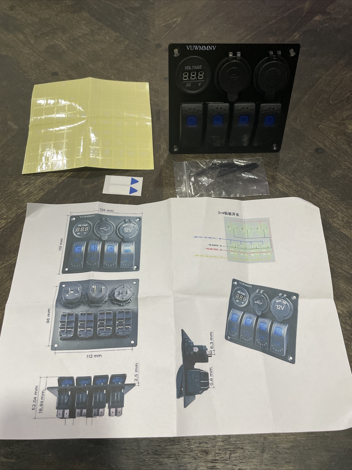 Rocker Switch, Aluminum, Panel 4 Gang Toggle Switches with DC 5V 3.1A ...