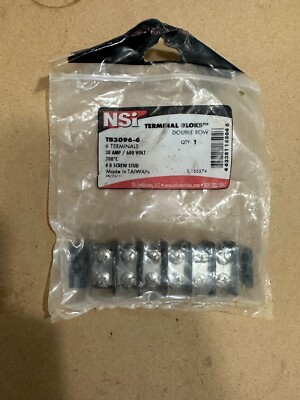 NEW NSI TB3096-6 Terminal Block 6 Terminals 30A 600V #8 Stud #22-14AWG ...