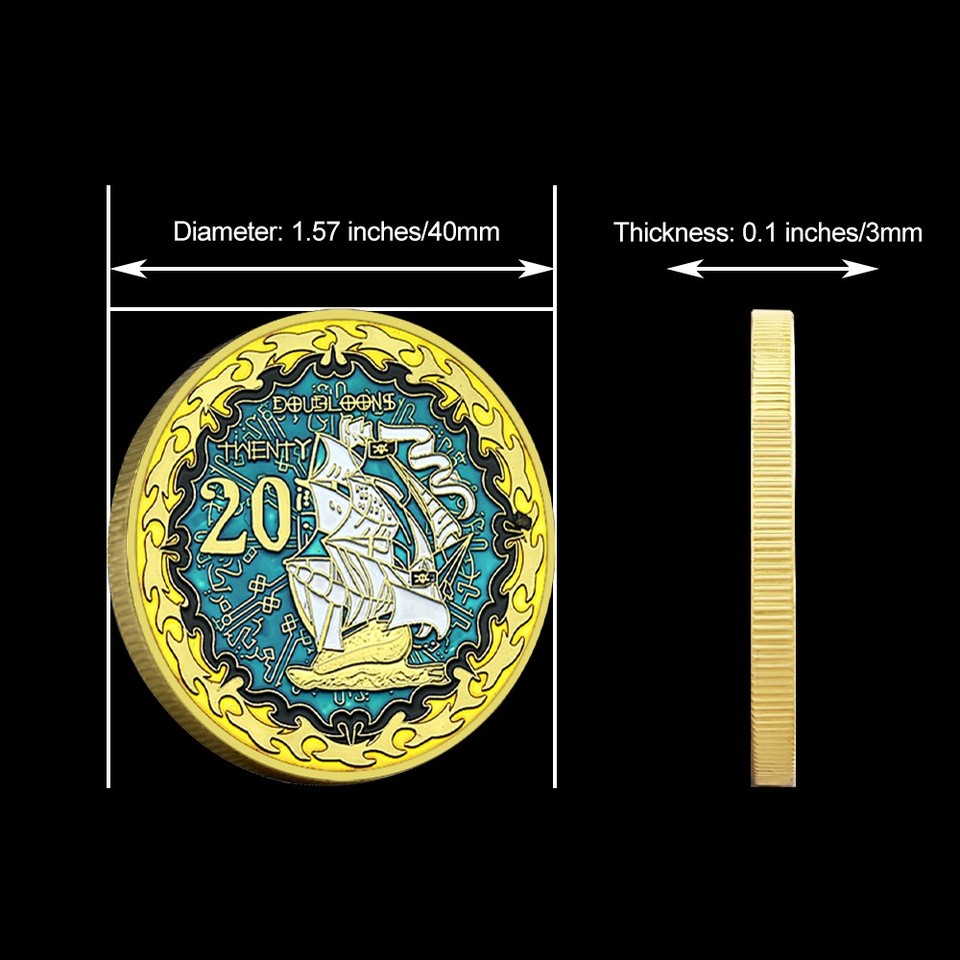 Pirate Skull Challenge Coin 20 Doubloons Gold Collectible Pirate Token ...