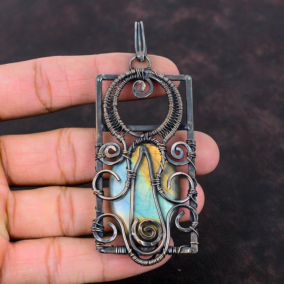 Labradorite Gemstone Jewelry Copper Mother Gift Wire Wrapped Pendant 3. ...