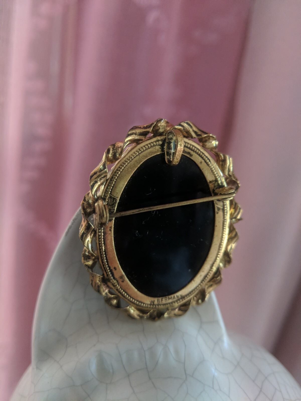 Large Vintage Clear Intaglio Pin/Pendant Faceted Reverse Cameo Signed W ...