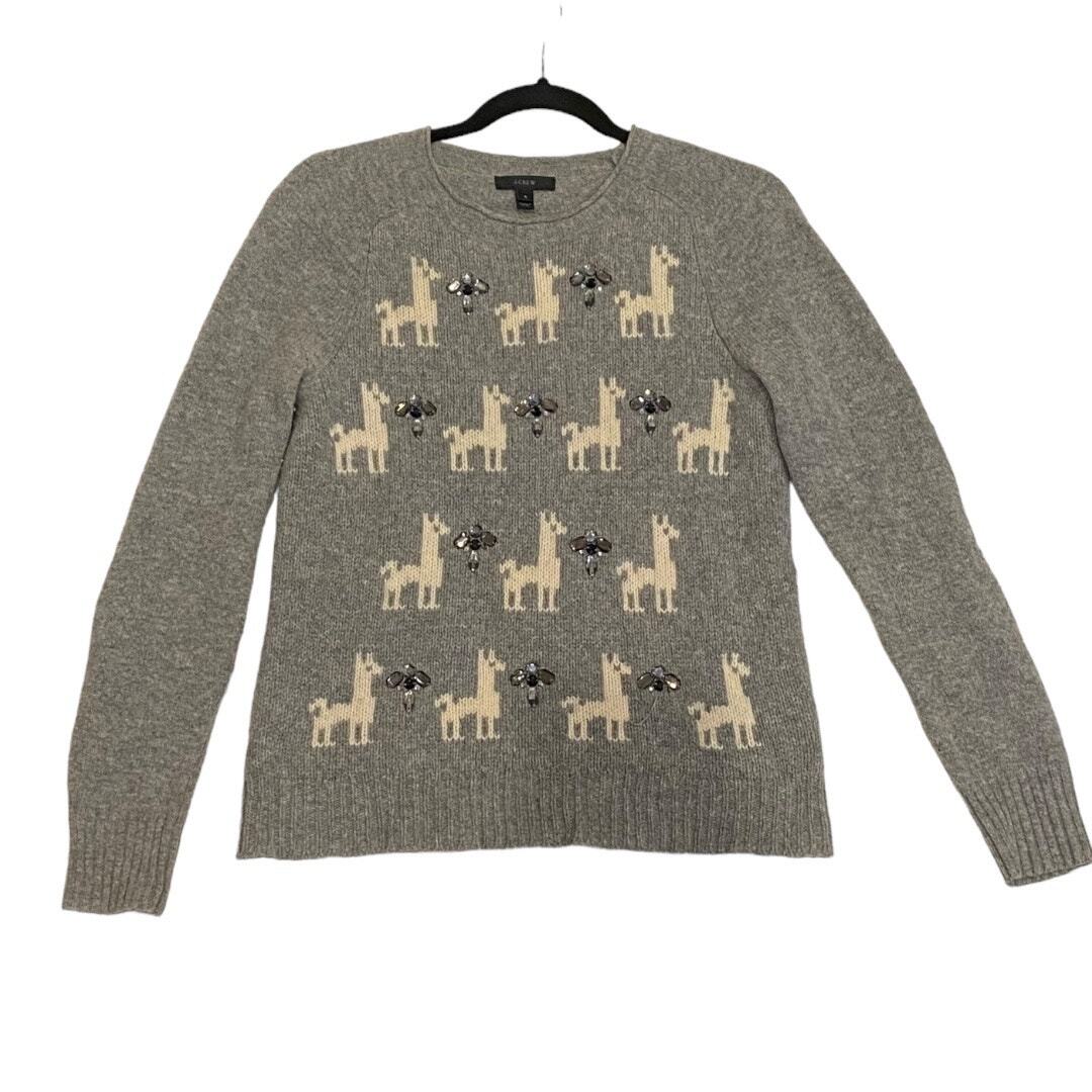 J. Crew Llama Embellished Gray Sweater Size Small - Gem