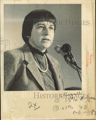 Press Photo Dr. Joyce Murphy speaking at microphones, Anchorage, Alaska ...