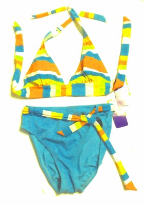 Liquid Blue Aqua Mambo Stripe Halter Bikini Swimsuit Sz Small NWT $70 ...