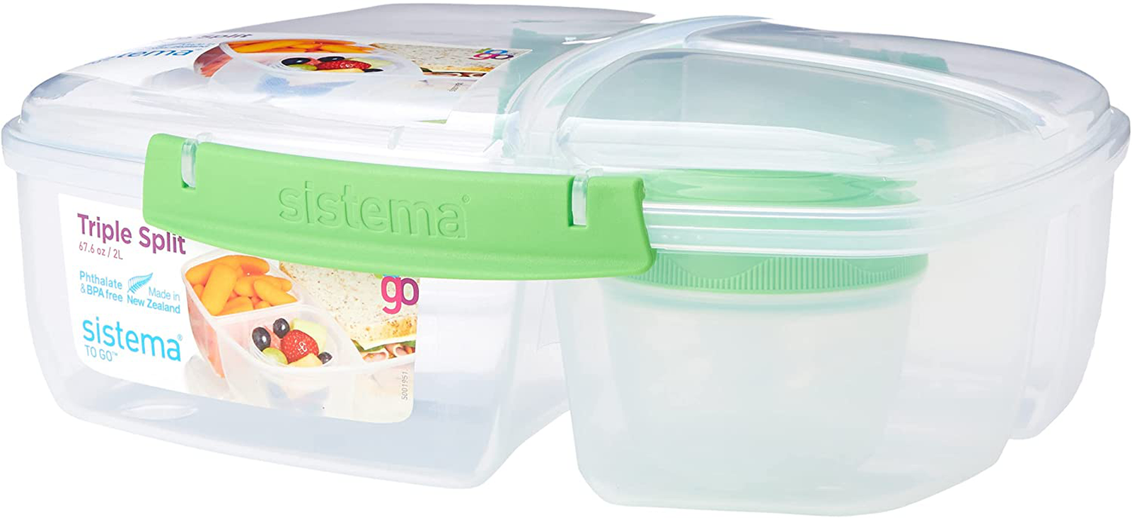 Sistema Lunch Triple Split Lunch Box with Yoghurt Pot Tub 2L Container ...