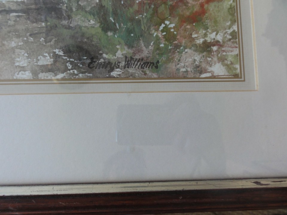 EMRYS WILLIAMS ORIGINAL SIGNED WATERCOLOUR FOOTBRIDGE IN WOODED ...