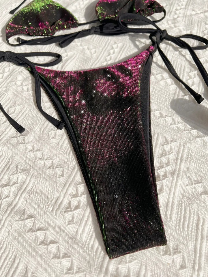 Womens Triangle Side String Bikini Swimwear Glitter Swimsuit Bling ...