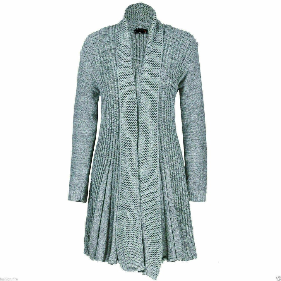 Knitted Waterfall Boyfriend Long Sleeve Cardigan Women Ladies Plus Size ...