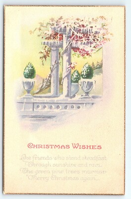 Postcard Christmas Wishes Colums Pillars Snow Ice Topiary Pergula ...