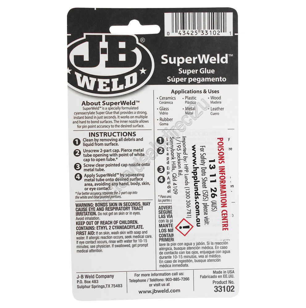 JB Weld SuperWeld Super Glue Bonds In Seconds - 2 pack J-B Weld #33102 ...