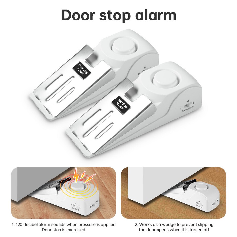 2 Pack Door Stop Security Alarm Wedge Stopper Portable Home Travel Anti ...