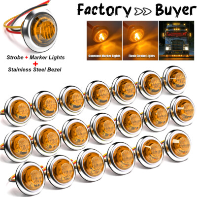 3/4" Strobe+Steady Marker Light 20x Amber LED Side Clearance Flash ...