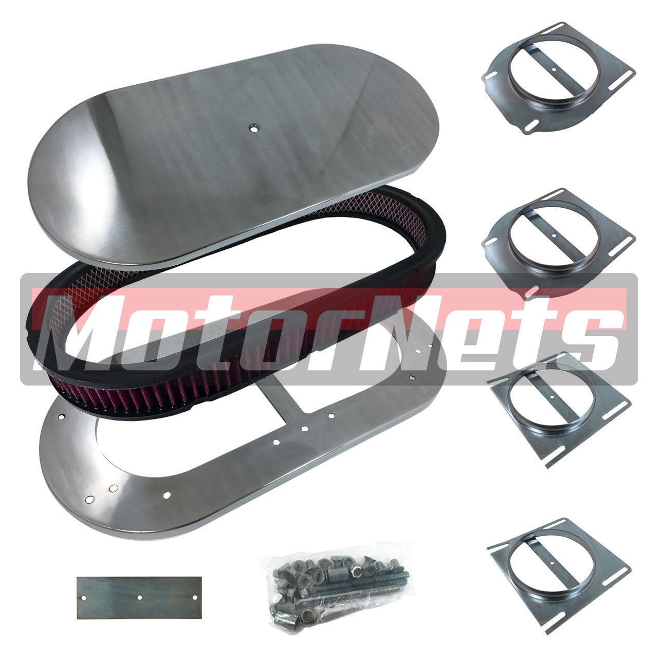 Washable 19" Oval Polish Aluminum Smooth Dual Quad Air Cleaner Chevy ...