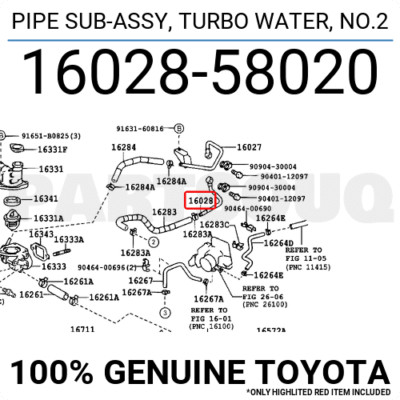 1602858020 Genuine Toyota PIPE SUB-ASSY, TURBO WATER, NO.2 16028-58020 ...