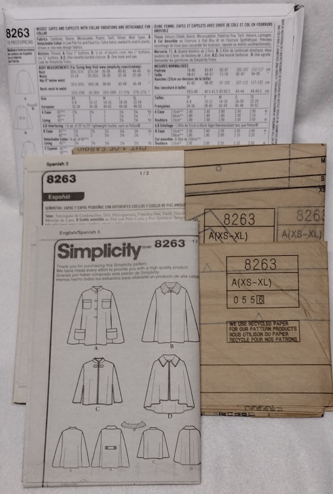 Simplicity Pattern 8263 Capes Capelets Misses Sizes XSM SM Med LG ...