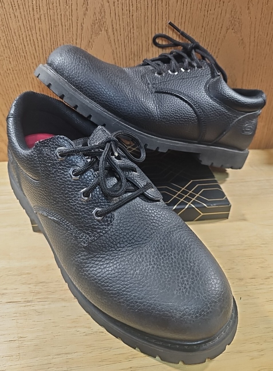 SKECHERS 77509 COTTONWOOD JAKEN Black Leather Work Sh… - Gem