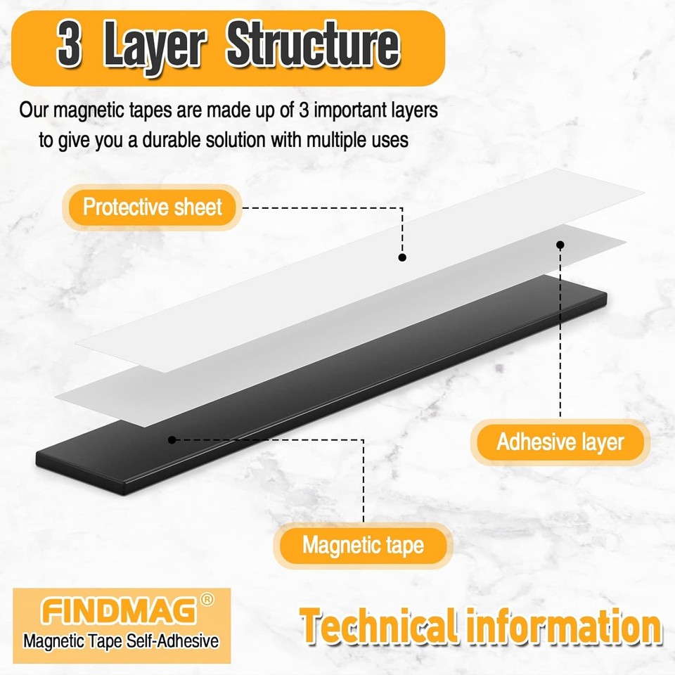Magnetic Strip Tape 15Ft Flexible Roll Adhesive Backed Magnet Strong ...