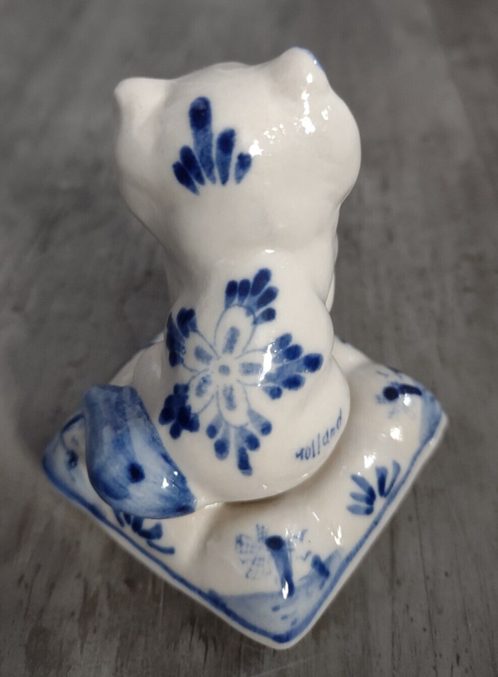 Vintage Hand Painted Delft Blue A.I.C. Porcelain Cat Sitting On Pillow ...