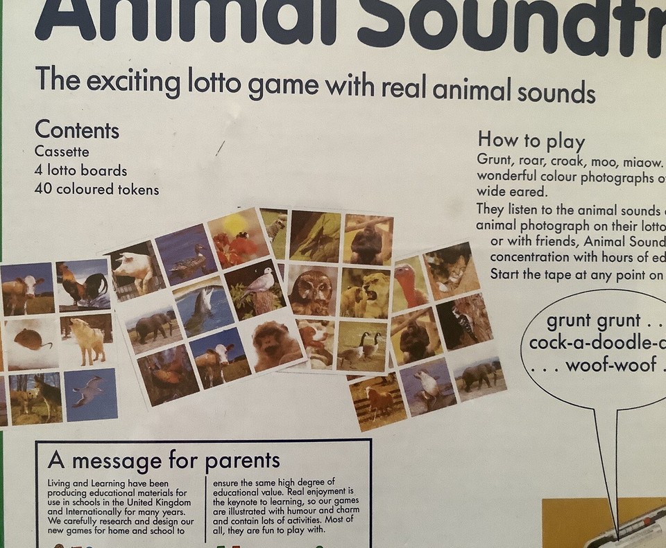 Living And Learning Vintage Animal Soundtracks Game 1987 New Unopened ...