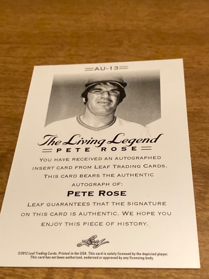 Pete Rose 2012 Leaf Pete Rose the Living Legend Auto #AU-13 Cincinnati ...