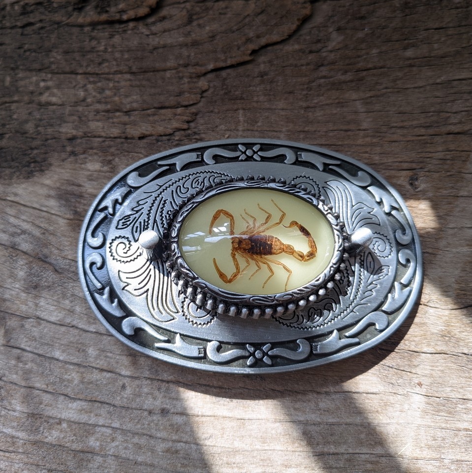 Lumious Scorpion Mens Belt Buckle Inlay Flower- Western Cowboy Buckle ...