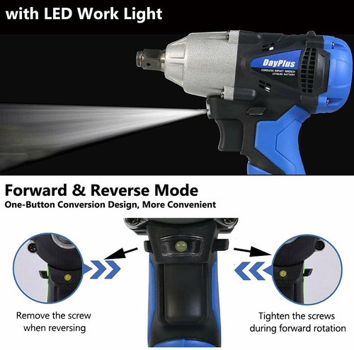 1/2" 20V Cordless Impact Wrench High Torque Rattle Gun Electric rachet ...