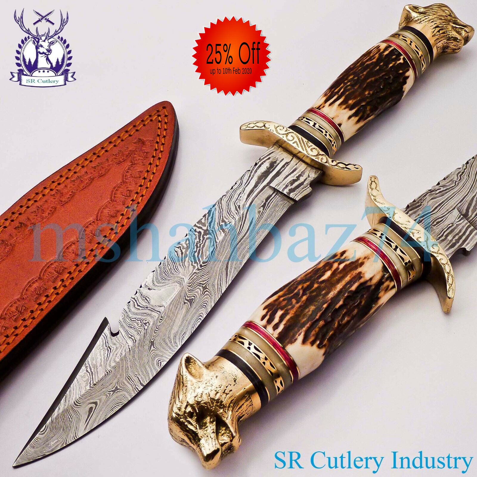 BEAUTIFUL WOLF CUSTOM HAND MADE DAMASCUS STEEL HUNTING SWORD KNIFE ...