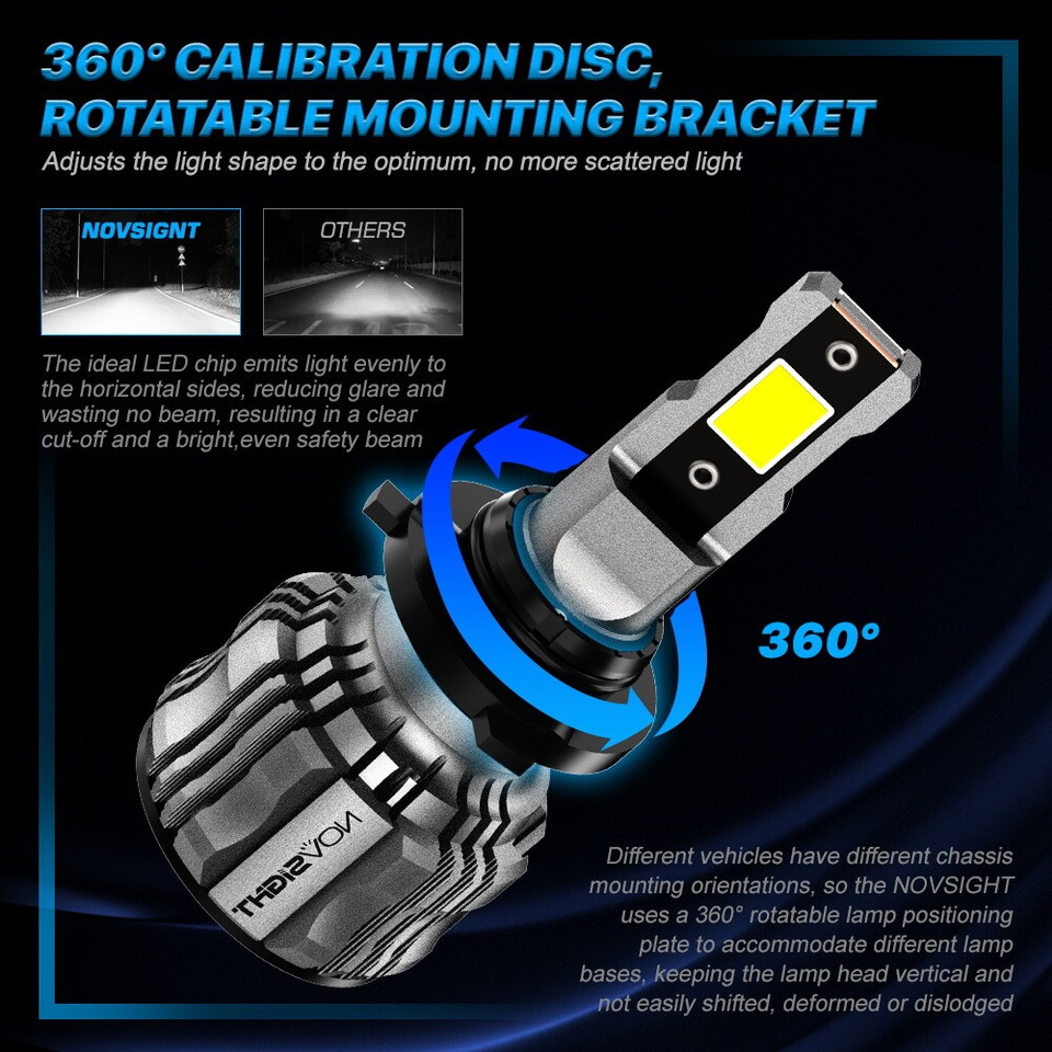 NOVSIGHT 9005 LED Headlights Bulbs High/Low Beam White 6500K 30000LM ...