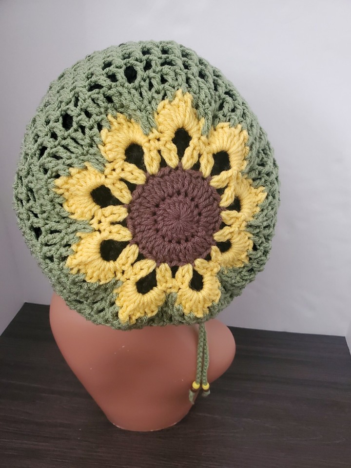 Crochet Flower Tam Slouch Hat With Drawstring Handmade One Size | eBay