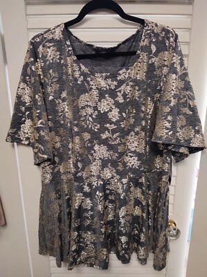 2XL Lularoe Emma Peplum Gunmetal Silver with Gold Floral Party | eBay