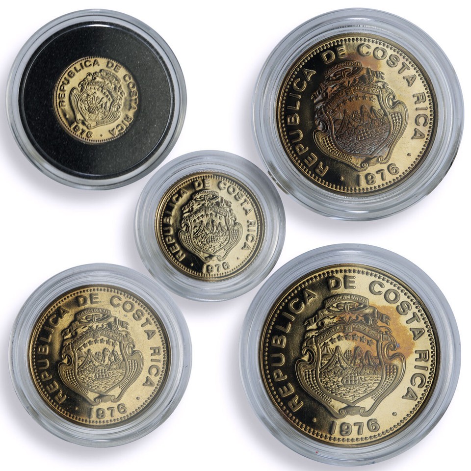 Costa Rica 1 colon 50 25 10 5 centimos Set BCCR PROOF Coinage CuNi ...