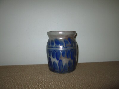 BBP BEAUMONT BROTHERS POTTERY Blue Salt Glaze Stoneware Utensil Crock w ...