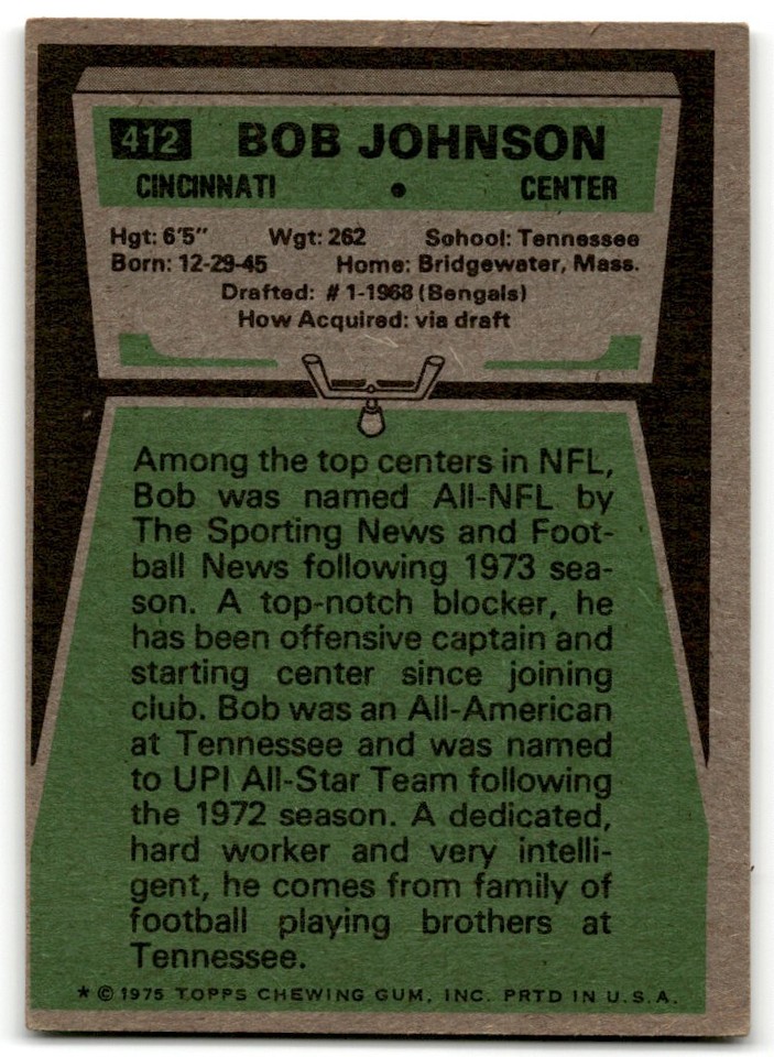 1975 Topps Bob Johnson Cincinnati Bengals #412 | eBay