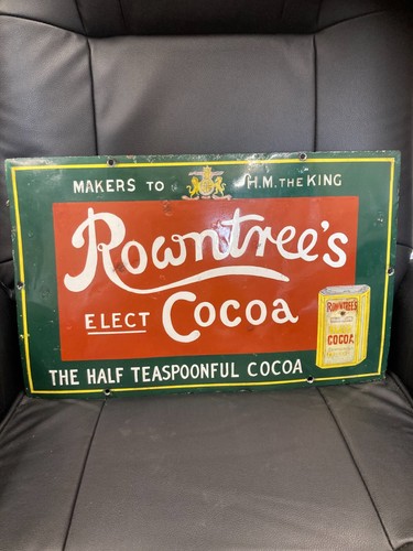 Rowntree's elect cocoa pictorial enamel sign advertising original 19" x ...