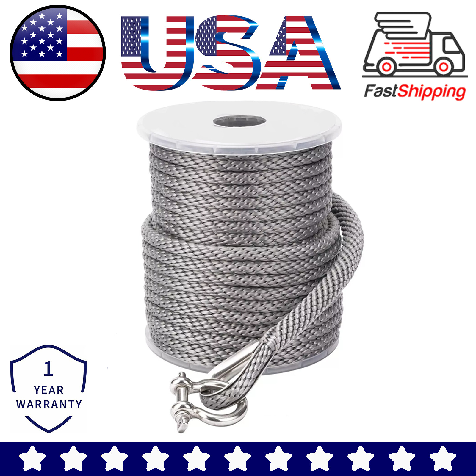 Anchor Rope Braided Anchor Line 3/8Inch 100 FT Premium Solid Braid Boat ...