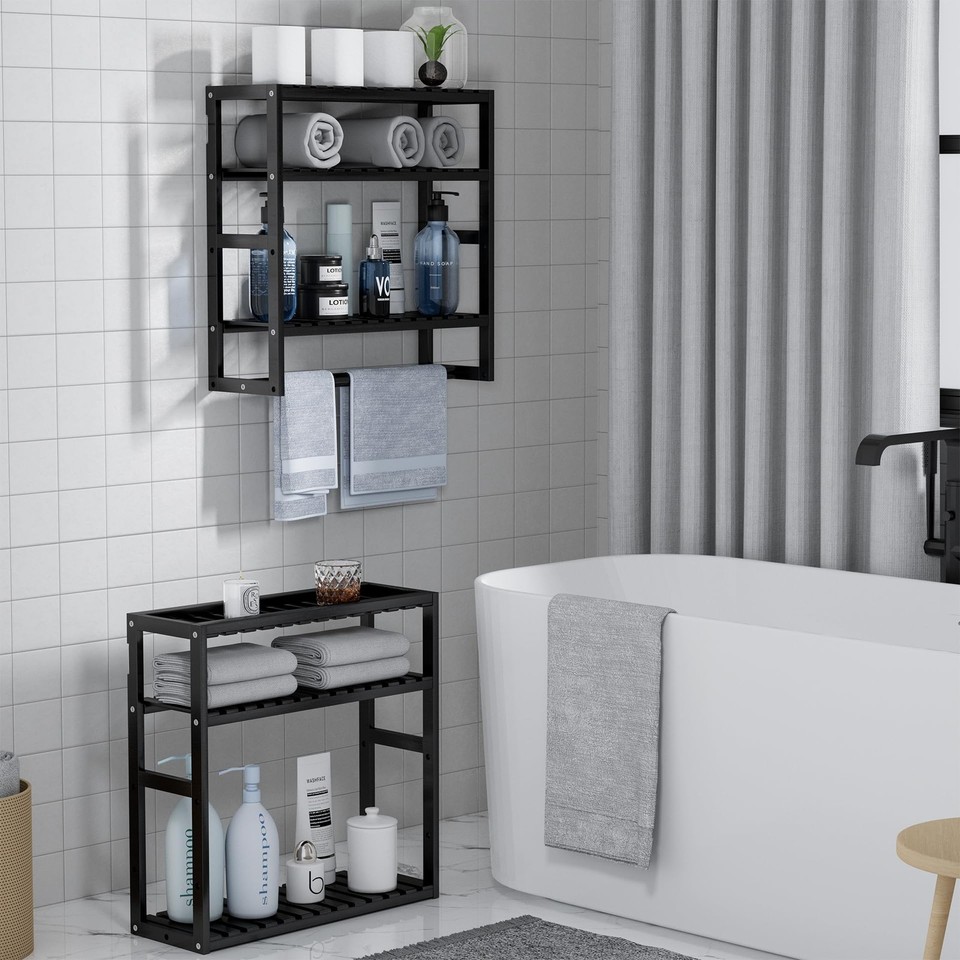 Towel Rack Bathroom Storage Shelves Over The Toilet with Bar 100% ...