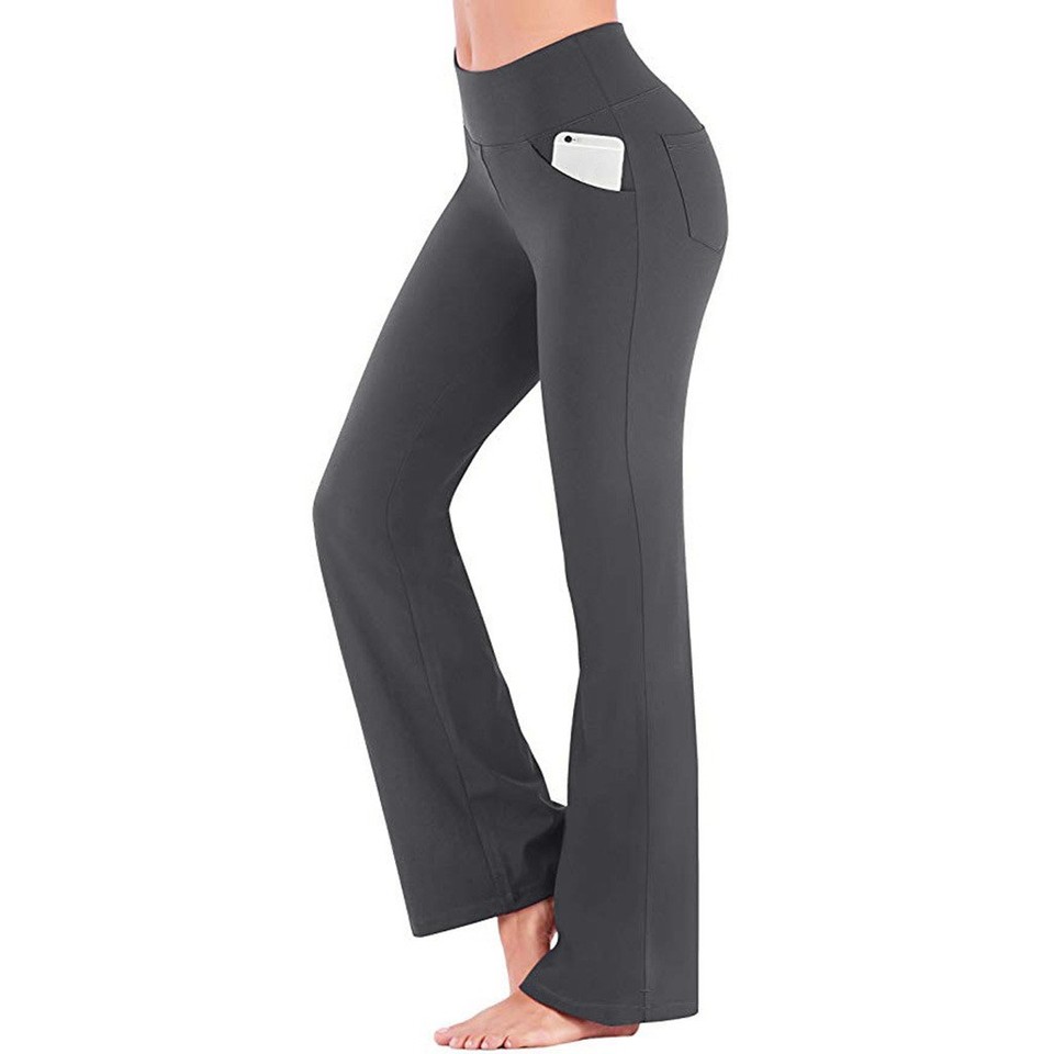 Womens Casual High Waist Pants V Crossover Bootleg Yoga Comfot Workout ...