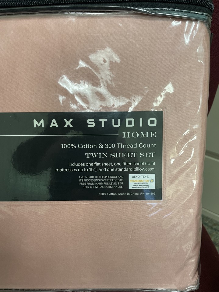 Max Studio Home Twin Sheet Set 3 Piece Dusty Pink 300tc Cotton Bedding ...