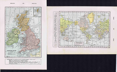 BRITISH ISLES, EUROPE & THE WORLD- Smaller Vintage 1947 Double-Sided ...