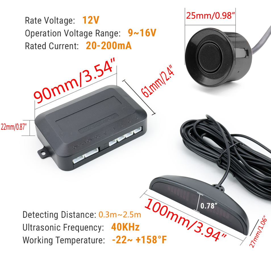 4 Parking Sensors LED Car Auto Backup Reverse Rear Radar System Alert ...