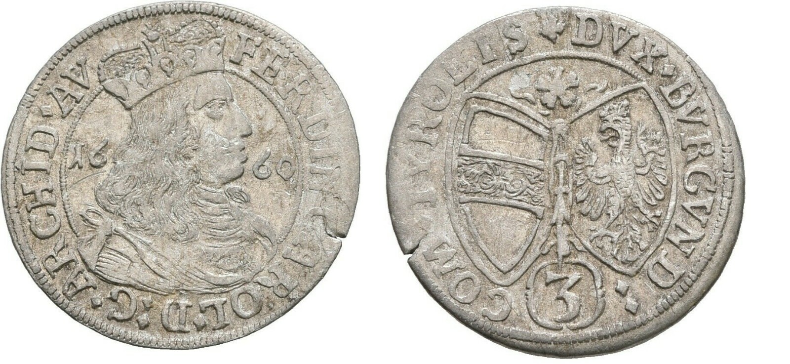 1660 Tyrol (Austria) Ferdinand Carl silver 3 kr | eBay