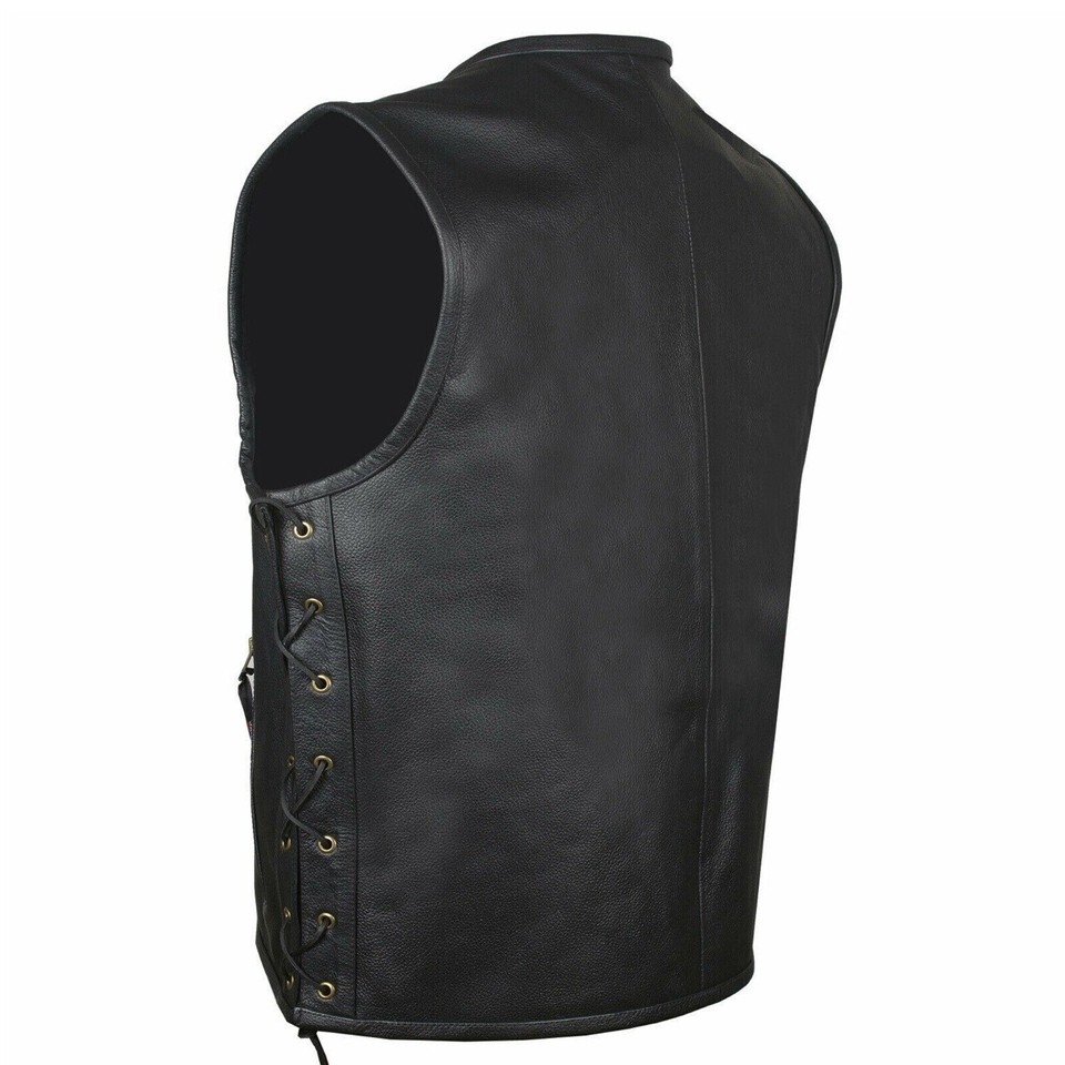 Men's Biker Vest Buffalo Leather Side Lace Motorcycle Club Riding Vest ...