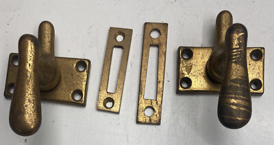 2- Antique Brass Window Cabinet Door Latch Knob Handle Catches Pull | eBay