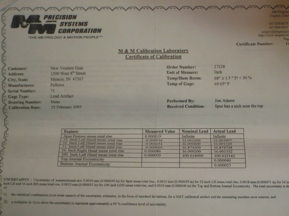 Fellows 62-08-1029-3 Master Gear Tester M+M Master Gear calibration ...