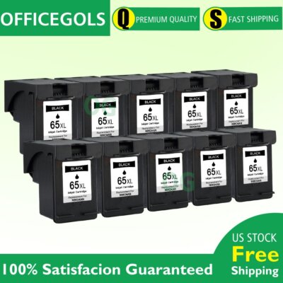 10PK 65XL Black Ink Cartridges for HP DeskJet 2622 2652 2655 3752 ENVY ...